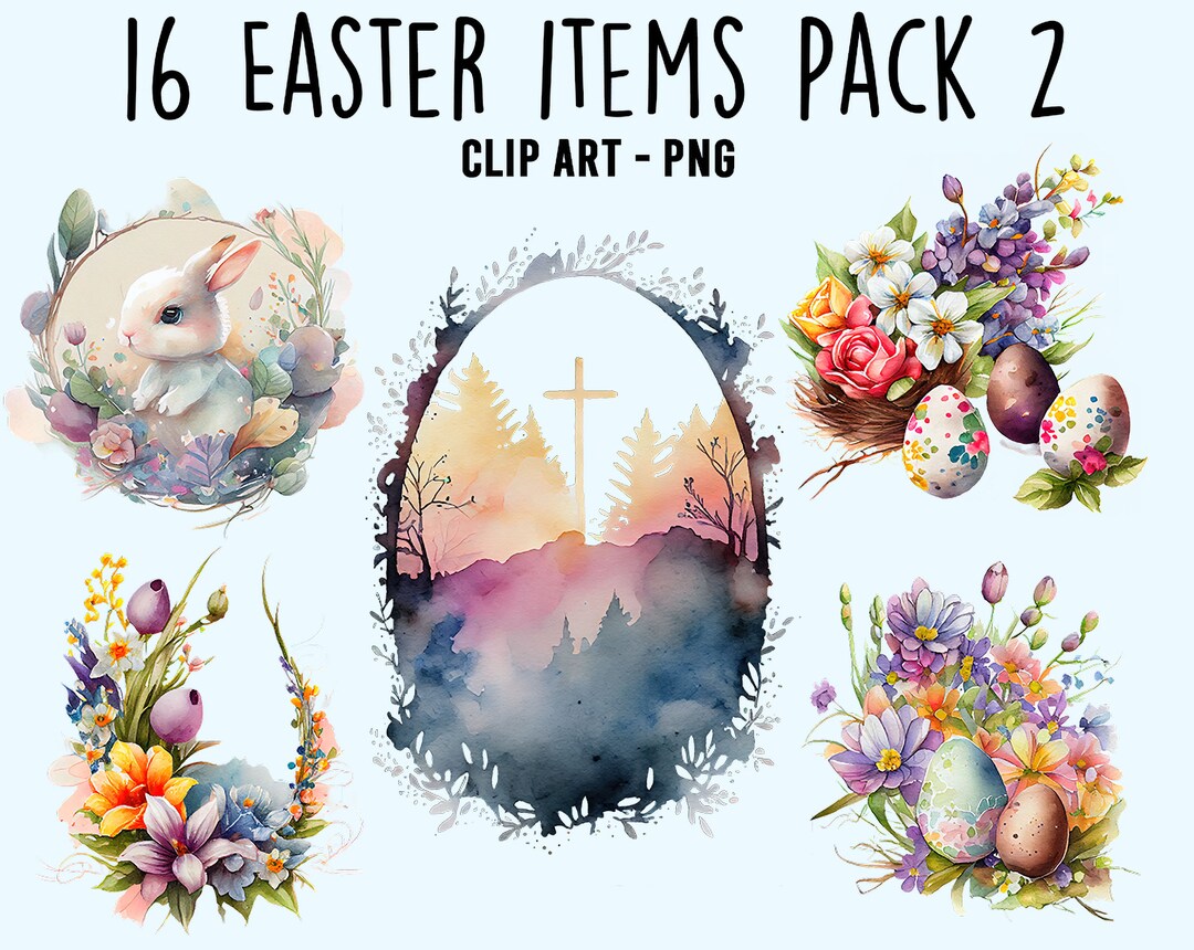Watercolor Easter Clipart Pack 2 - Floral and Decorative Eggs Pastel ...