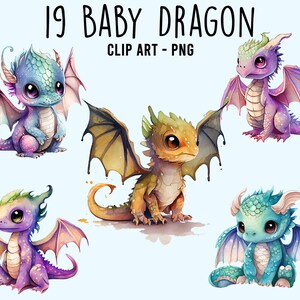 Watercolor Baby Dragon Clipart - Magical Fantasy Dreamy Cute Adorable ...