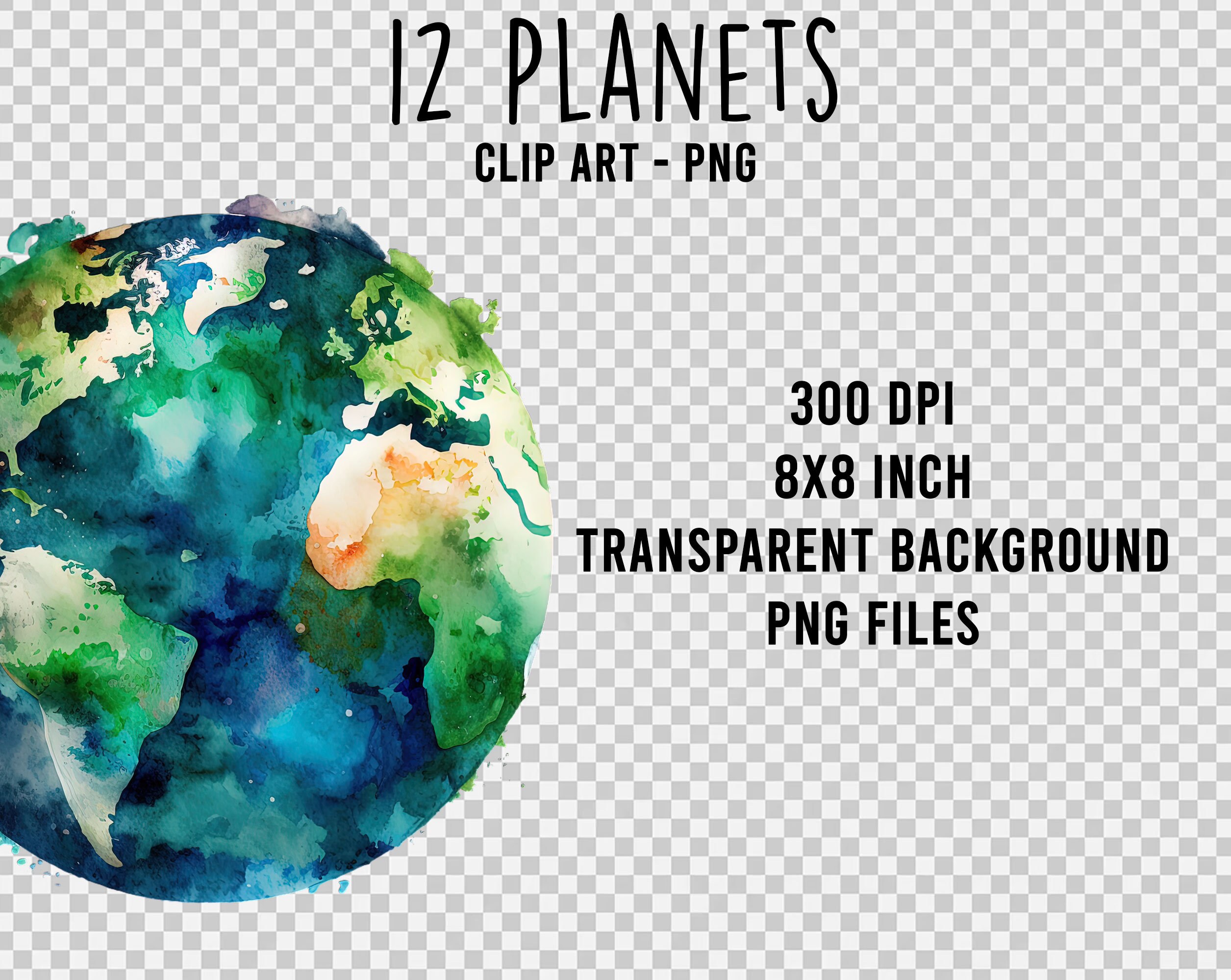 Watercolor Planets Clipart Space Planets Stars Moon Digital Art for ...