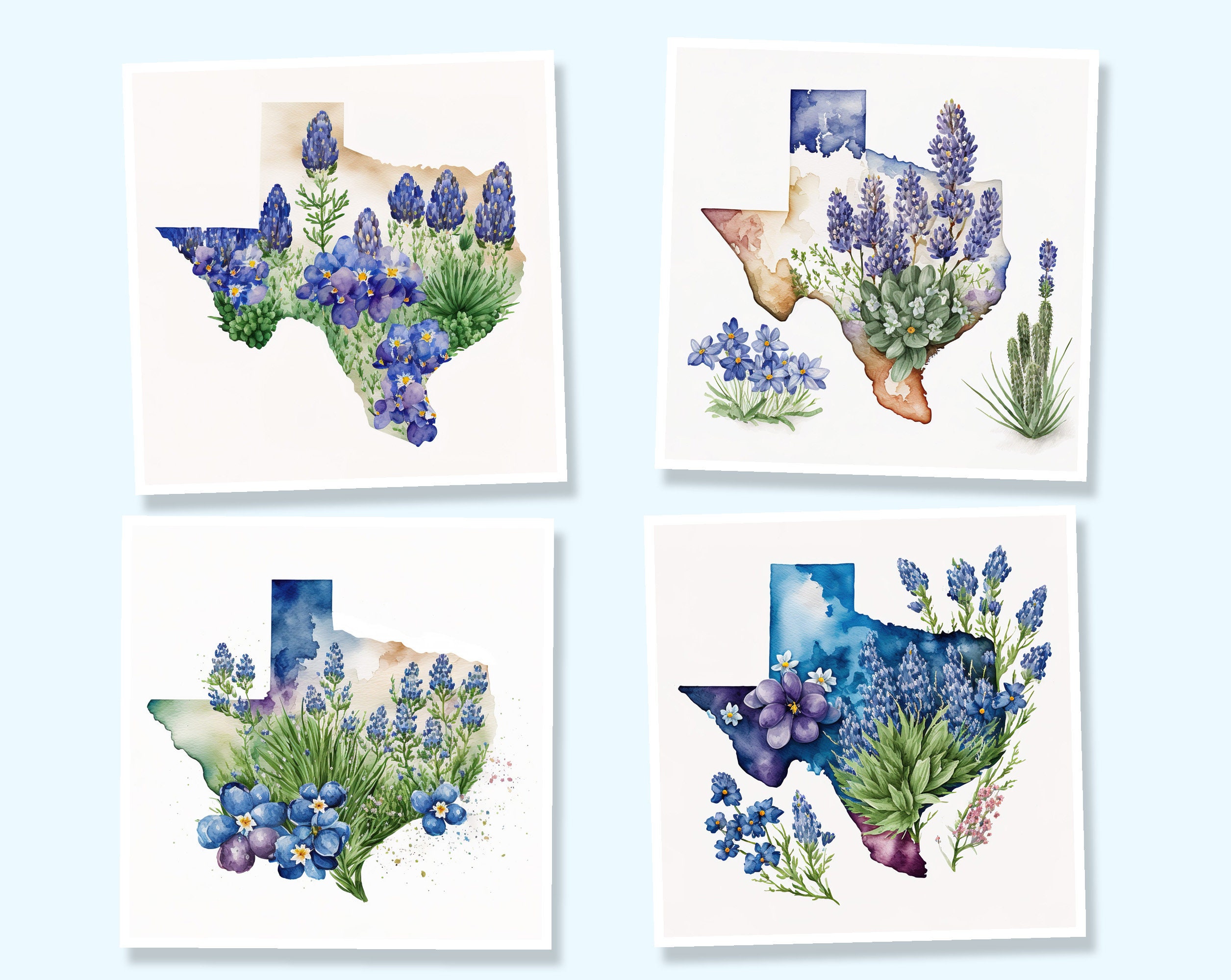 Bluebonnets in Texas Watercolor 20 High Quality Jpgs - Etsy