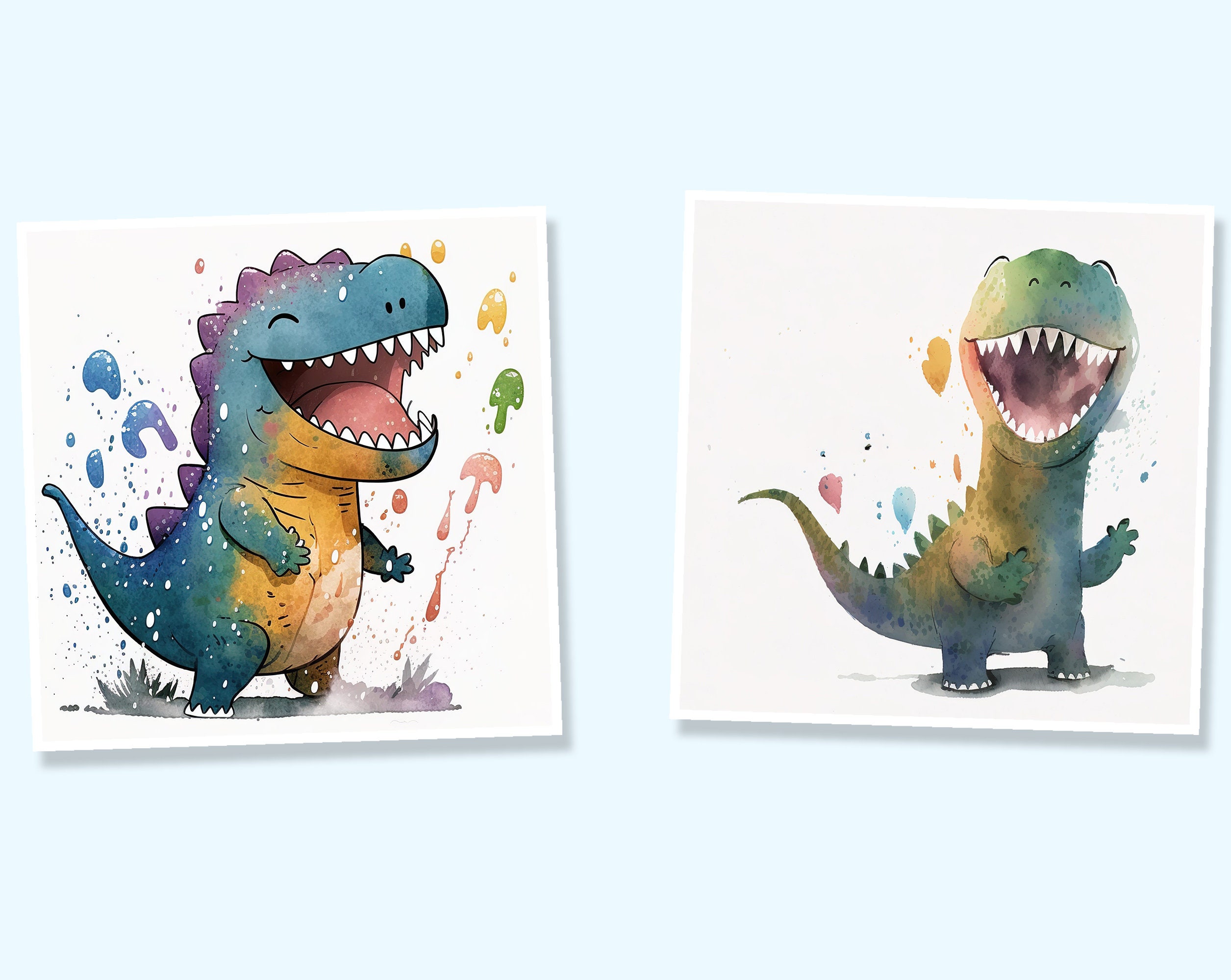 Cute T-rex Dinosaur Watercolor 18 High Quality Jpgs Digital Download ...