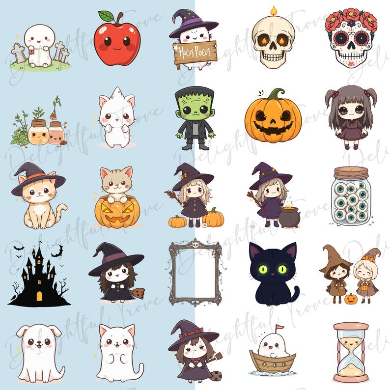 Kawaii Halloween Clipart Bundle - 60 Pngs - Digital Download - Cute ...