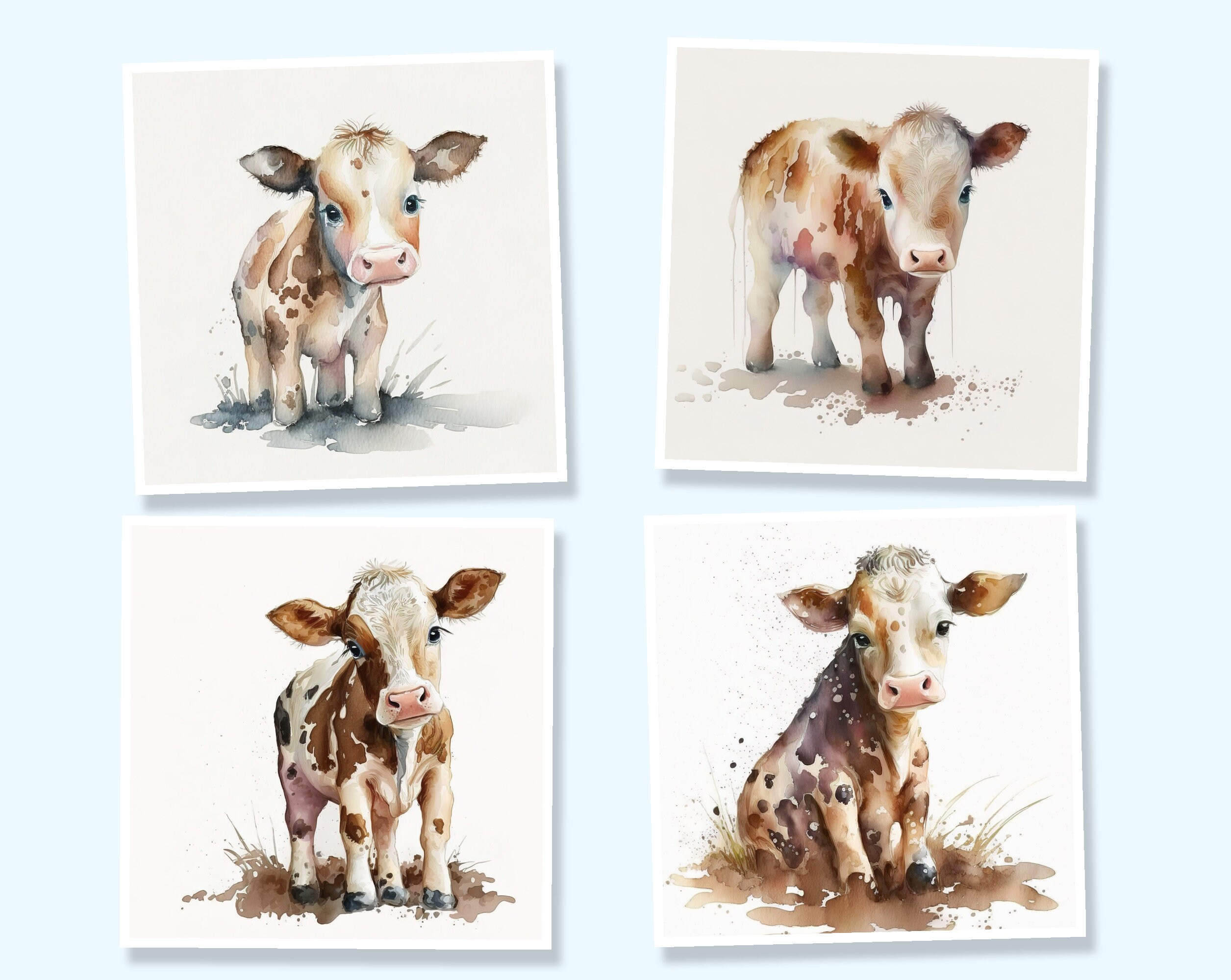 Cute Baby Cow Watercolor 19 High Quality Jpgs Digital Download Farm ...