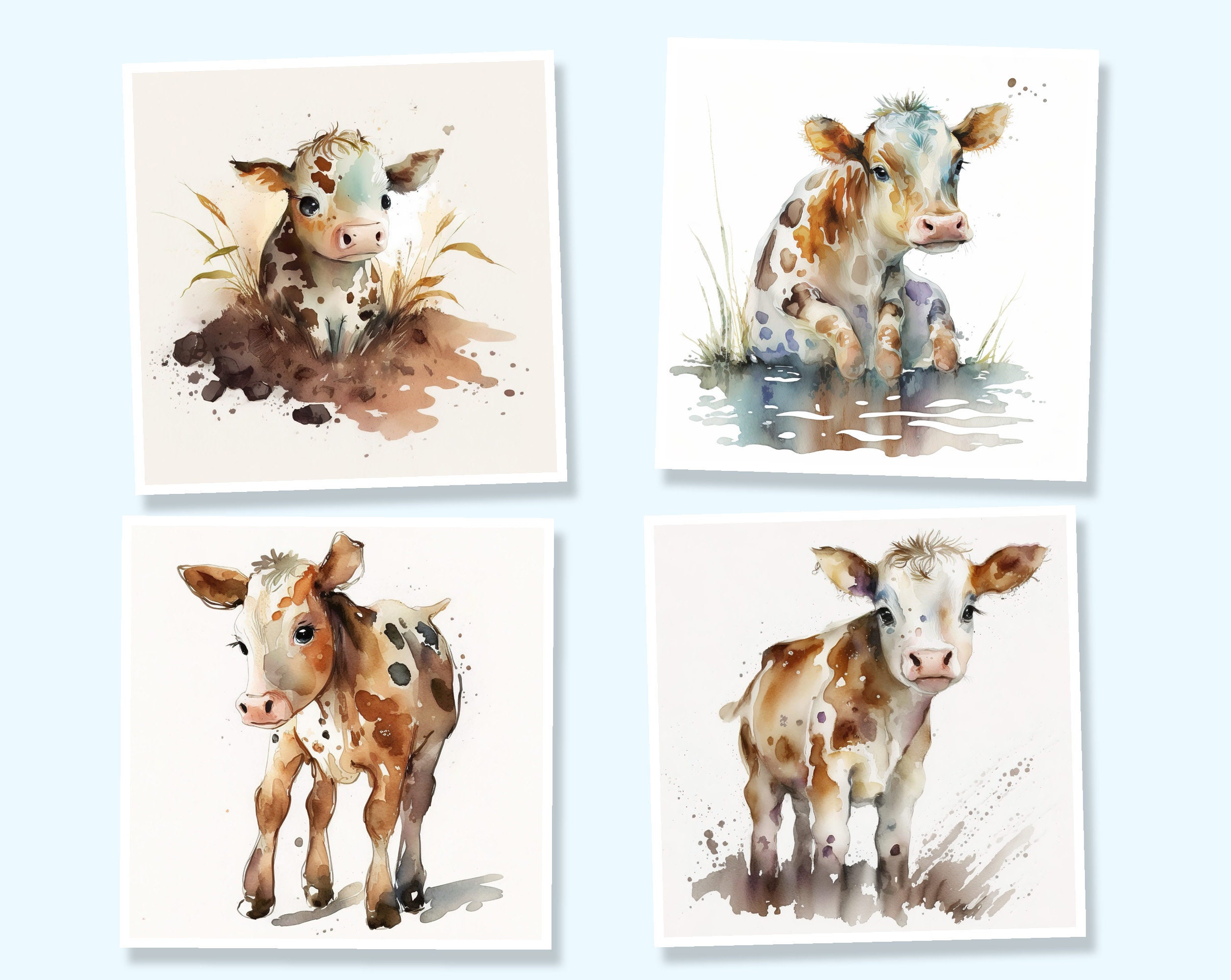 Cute Baby Cow Watercolor 19 High Quality Jpgs Digital Download Farm ...