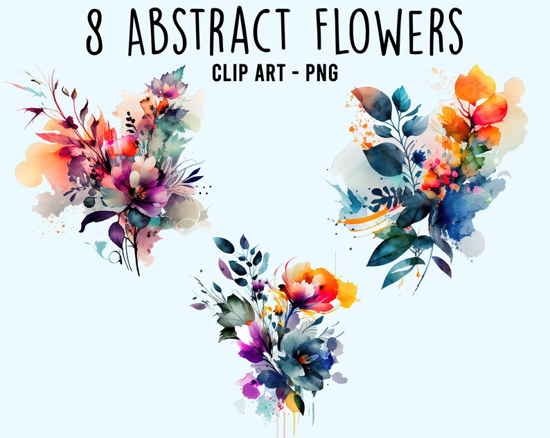 Watercolor Abstract Flowers Clipart - Mystical Drip Ink Splatter Dreamy ...