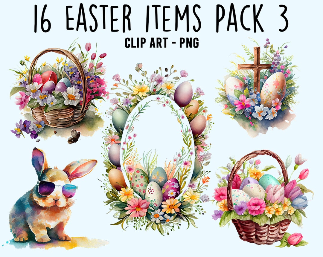 Watercolor Easter Clipart Pack 2 - Floral and Decorative Eggs Pastel ...