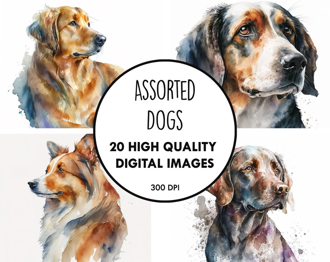 Cute Assorted Dogs Watercolor - 20 High Quality Jpgs - Digital Download ...