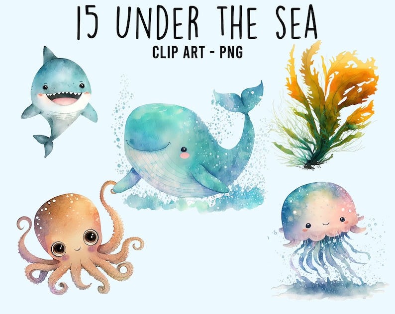 Watercolor Under the Sea Clipart - Fish, Sea Animal, Dolphin Cute ...