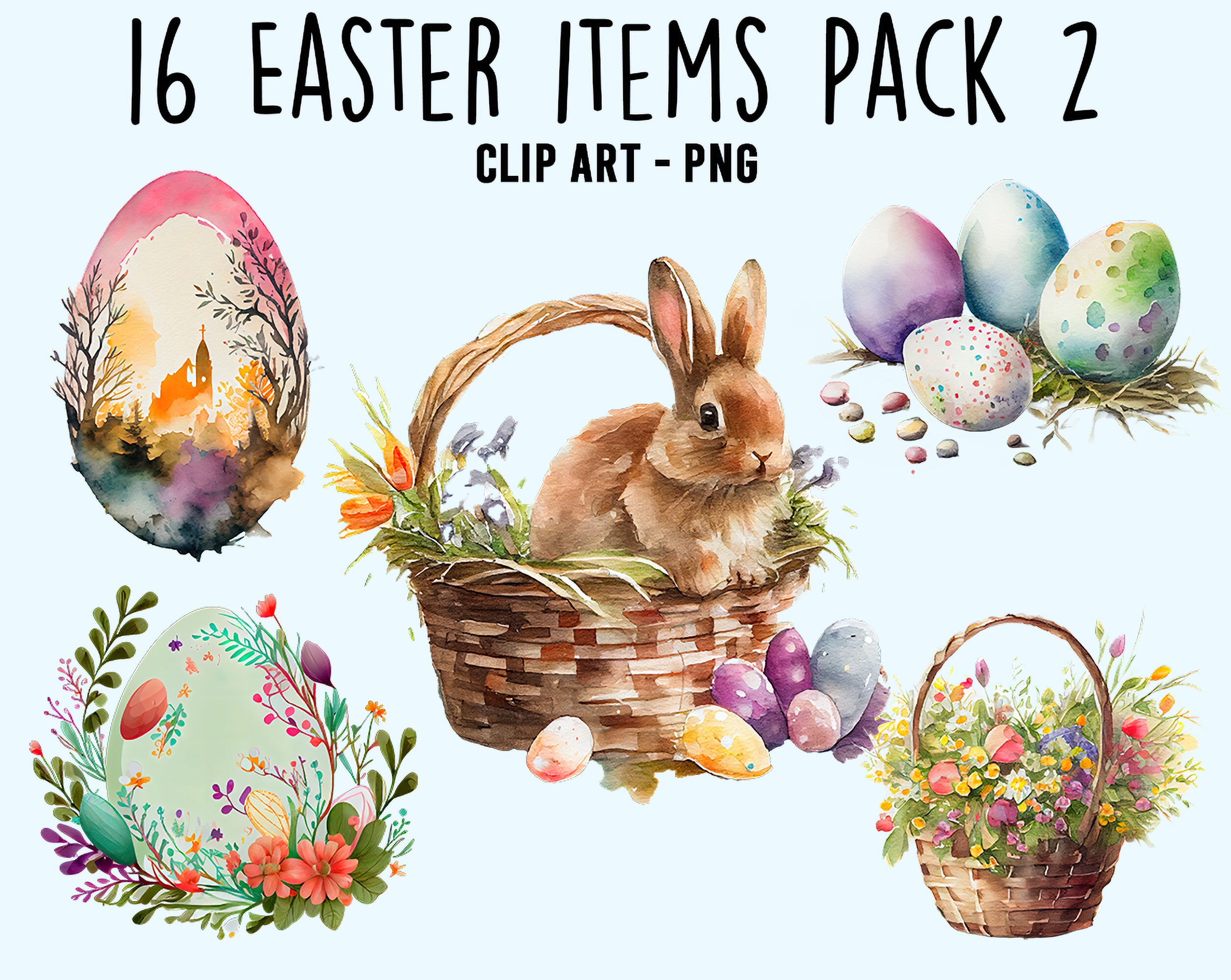 Watercolor Easter Clipart Pack 2 Floral and Decorative Eggs Pastel ...