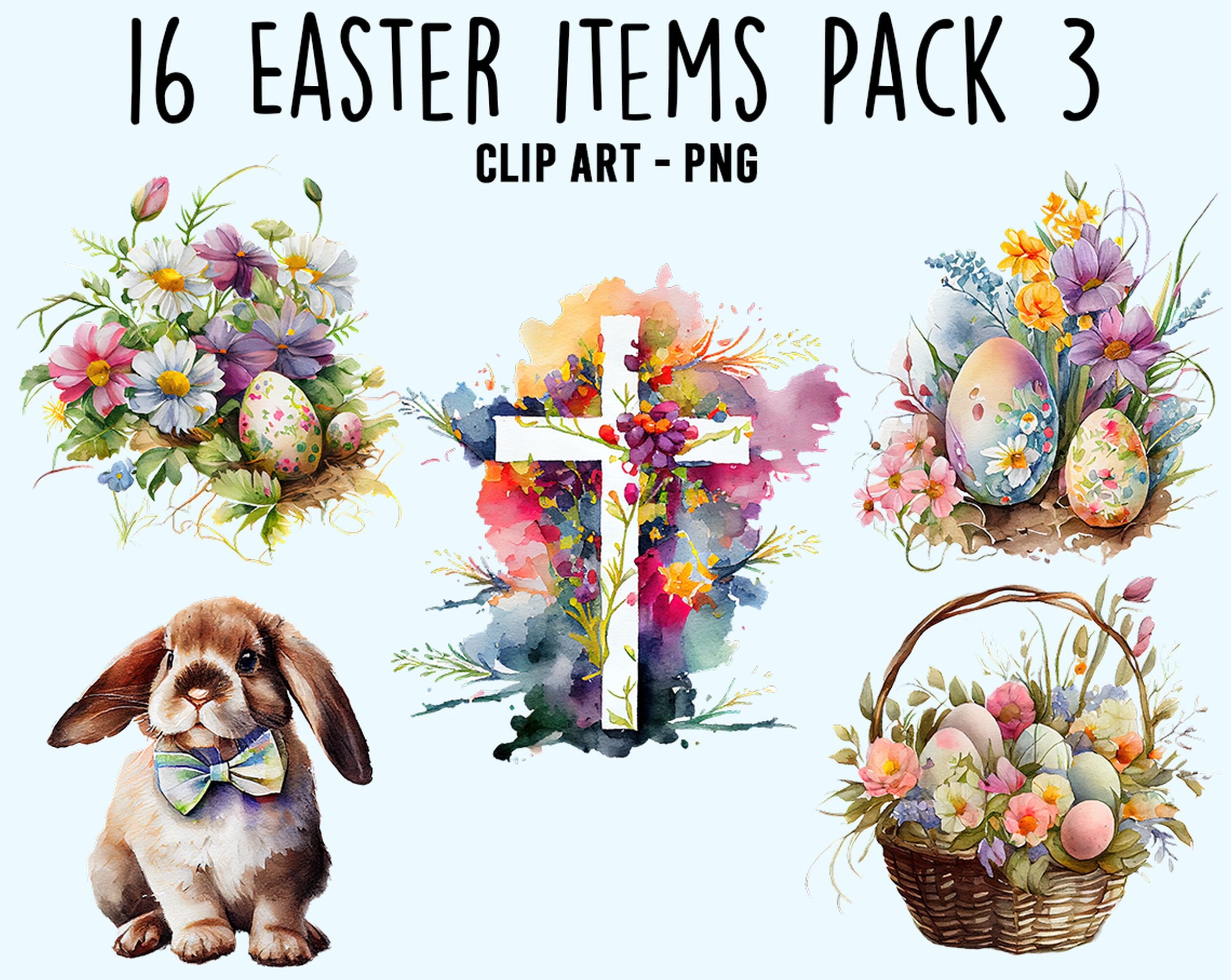 Watercolor Easter Clipart Pack 2 Floral and Decorative Eggs Pastel ...