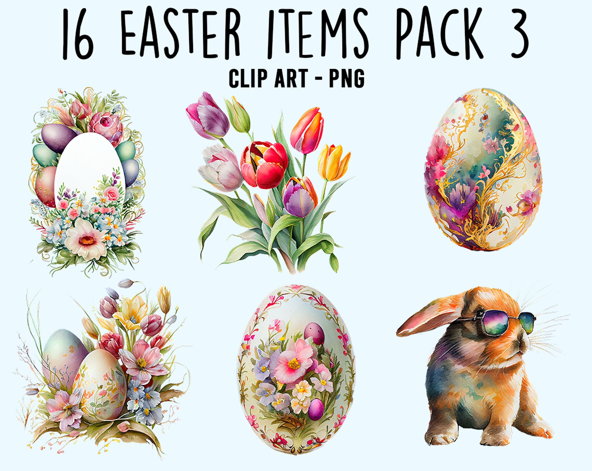 Watercolor Easter Clipart Pack 2 Floral and Decorative Eggs Pastel ...
