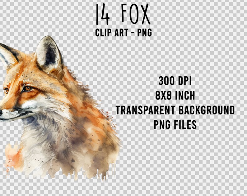 Watercolor Fox Clipart Foxes Cute Adorable Digital Art Card - Etsy