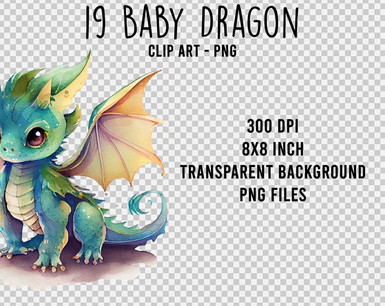 Watercolor Baby Dragon Clipart - Magical Fantasy Dreamy Cute Adorable ...