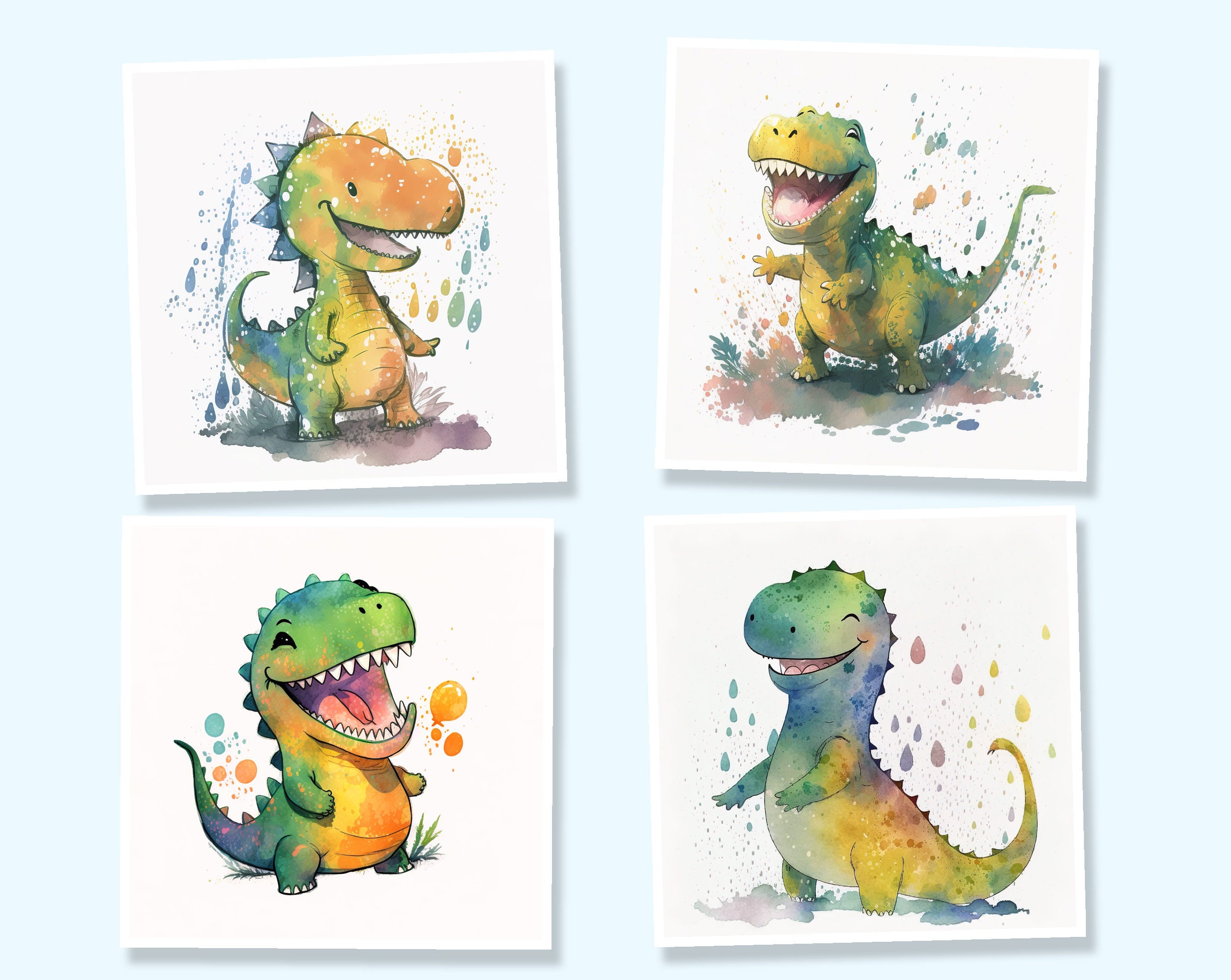 Cute T-rex Dinosaur Watercolor 18 High Quality Jpgs Digital Download ...