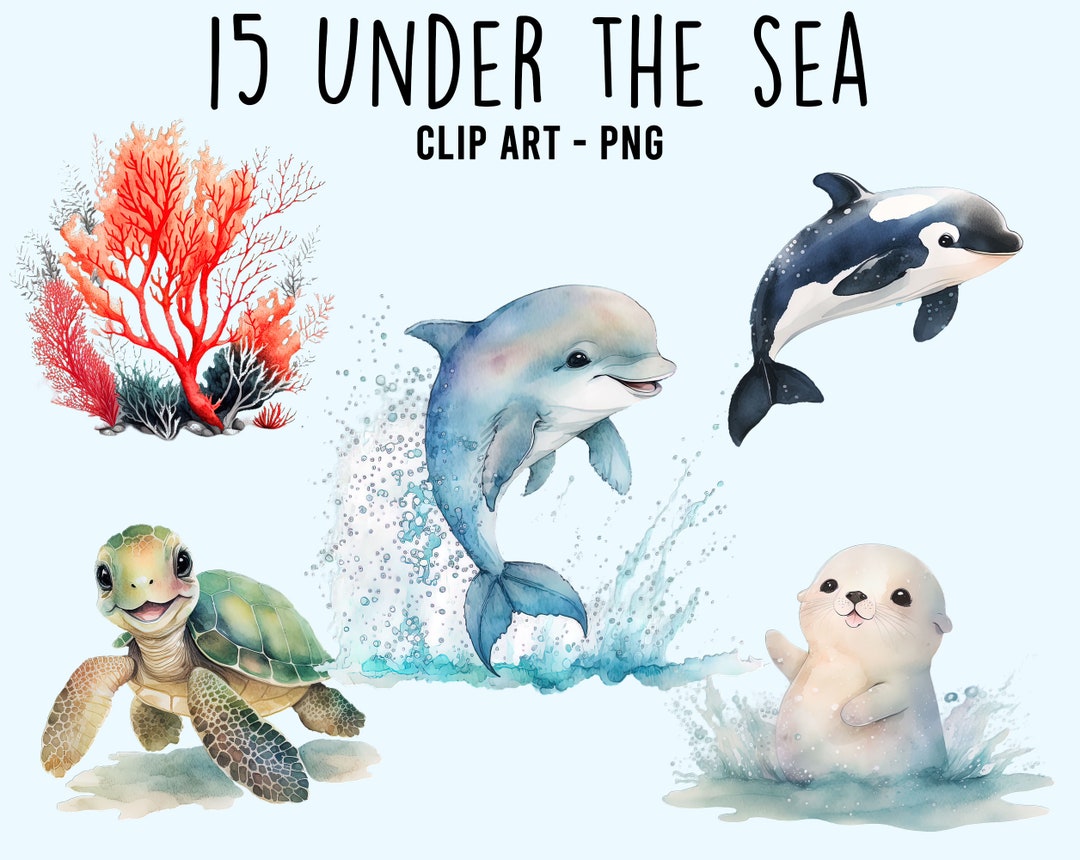 Watercolor Under the Sea Clipart - Fish, Sea Animal, Dolphin Cute ...