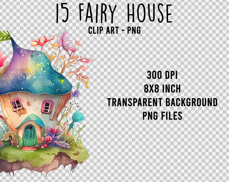 Watercolor Fairy House Clipart Magical Fantasy Dreamy Cute Adorable ...