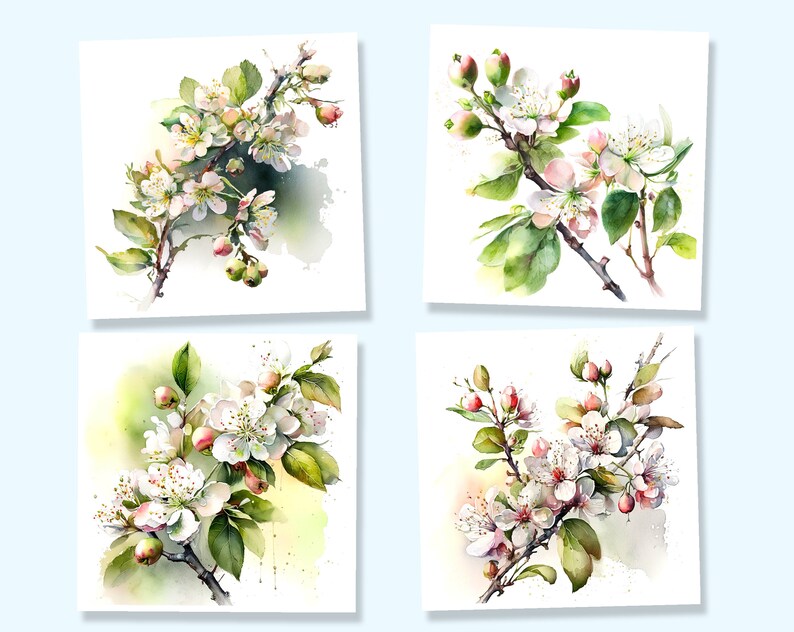 Apple Blossom Watercolor - 12 High Quality Jpgs - Digital Download ...