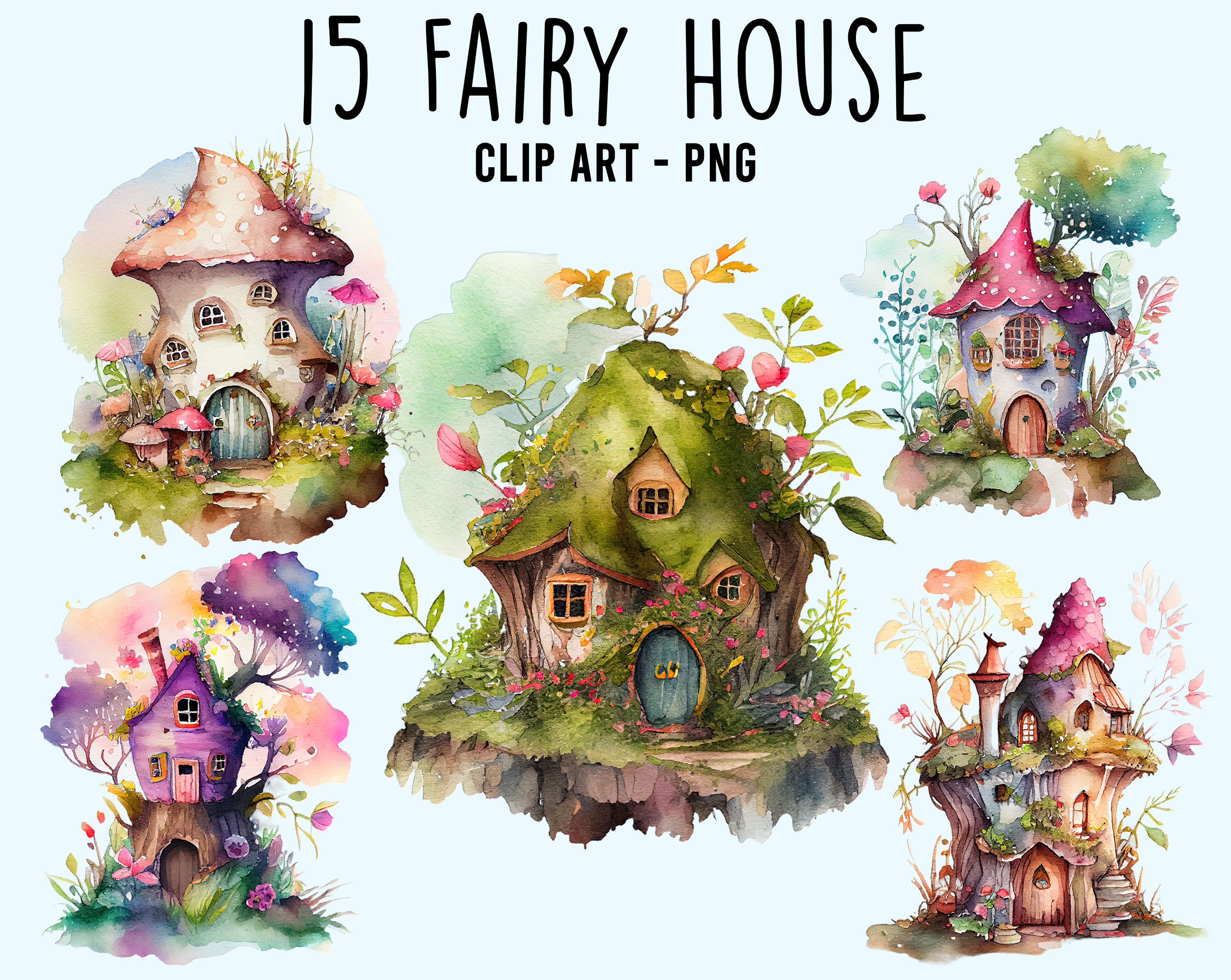 Watercolor Fairy House Clipart Magical Fantasy Dreamy Cute Adorable ...