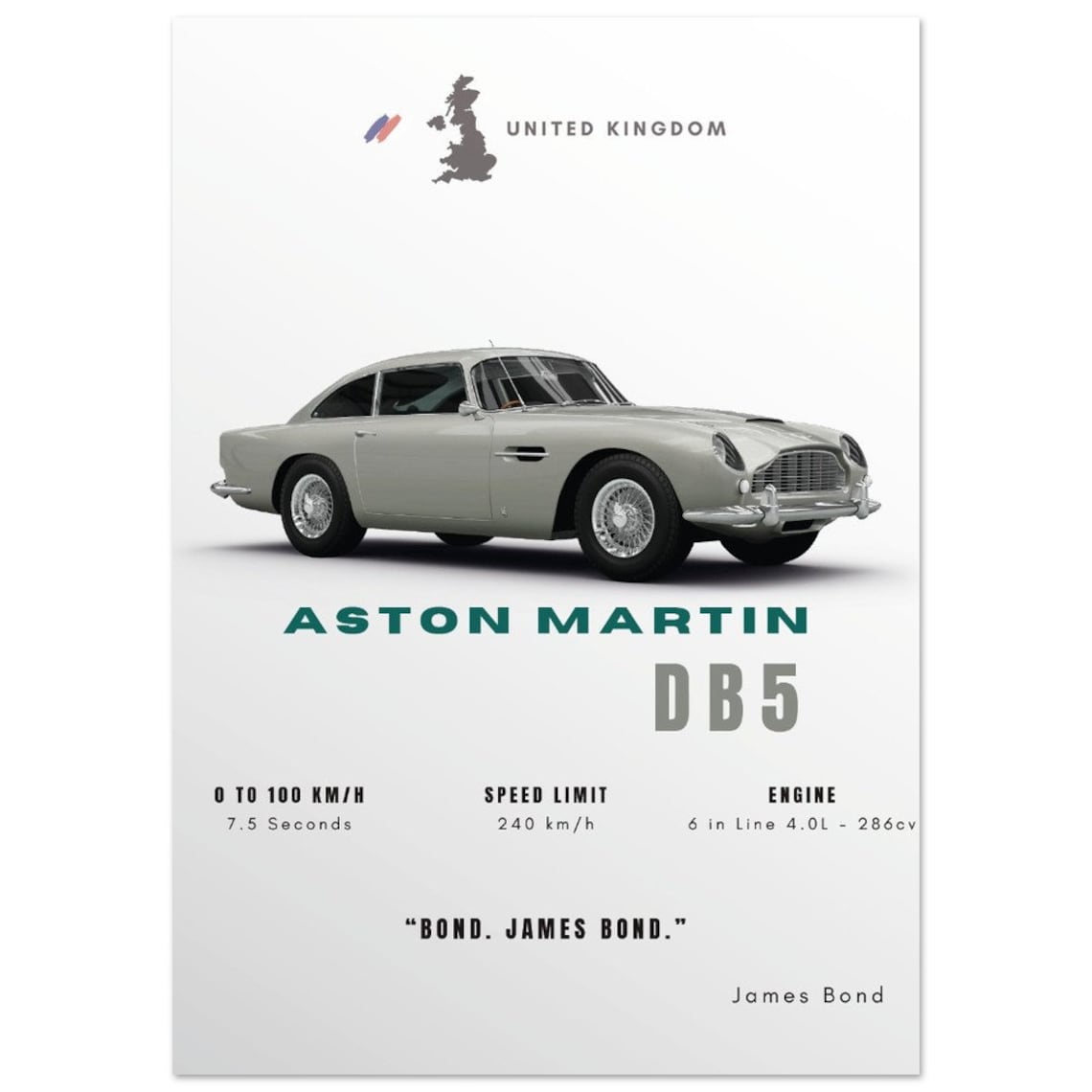 Aston Martin DB5 Art Print Iconic Car Poster With James Bond - Etsy