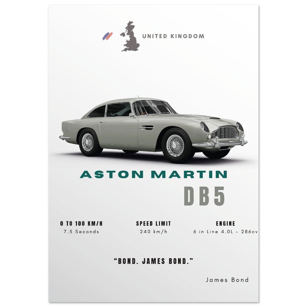 Aston Martin DB5 Art Print Iconic Car Poster With James Bond - Etsy