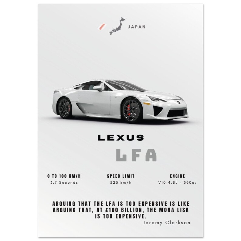 Lexus LFA Poster Automotive Art Print With Enthusiastic Quote by Jeremy ...