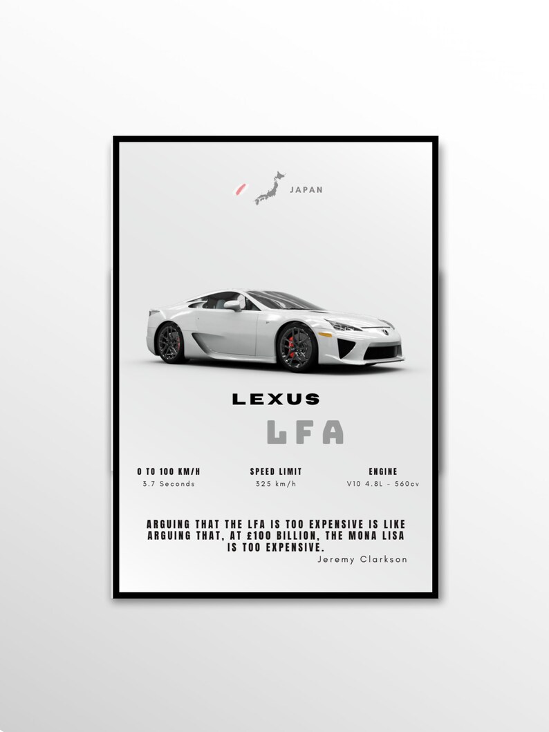 Lexus LFA Poster Automotive Art Print With Enthusiastic Quote by Jeremy ...