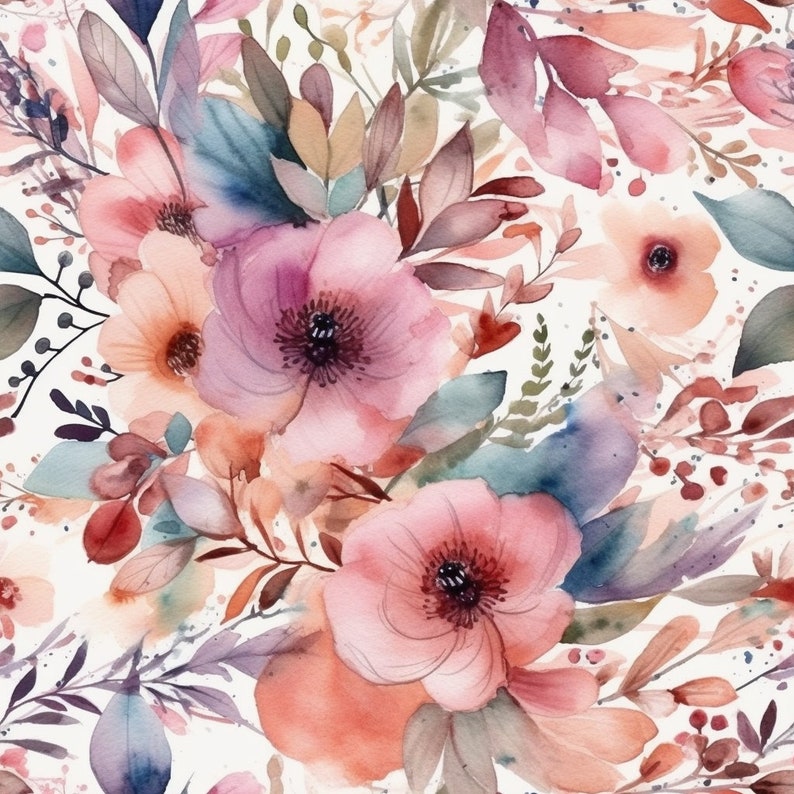 Boho Watercolor Floral Seamless Pattern Flower Seamless Pattern