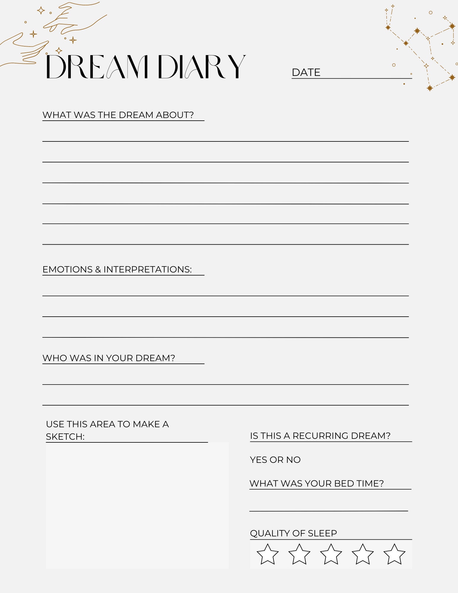 Dream Journal Printable PDF Dream Tracker Dream Diary - Etsy