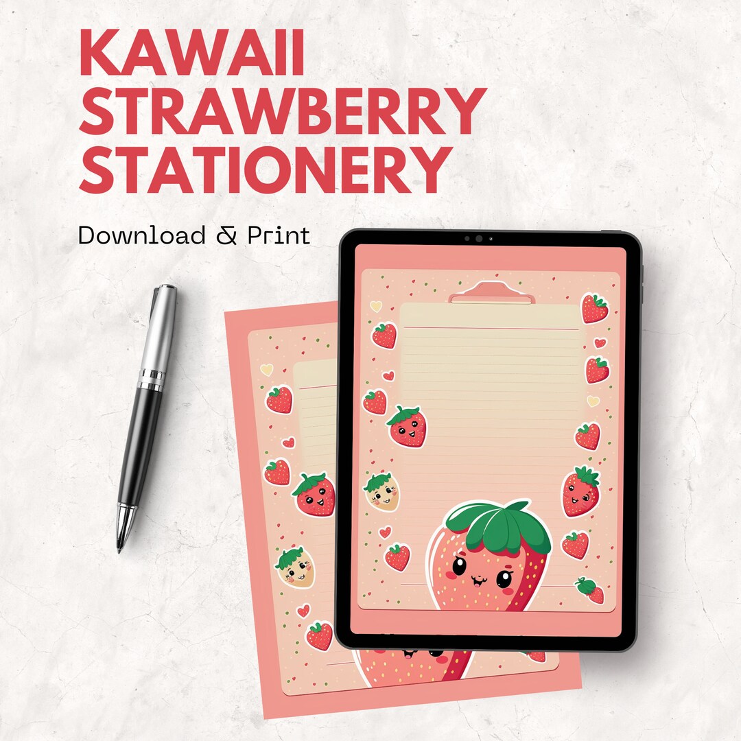 Printable Kawaii Strawberry Stationery Cute Digital Letter Stationery ...