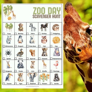 Zoo Day Scavenger Hunt for Kids Printable, Family Fun Game for a Day at ...