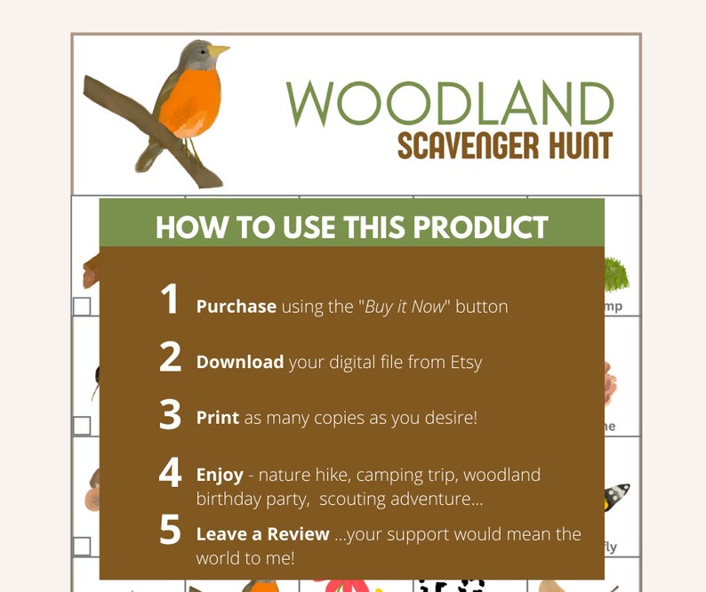 Woodland Scavenger Hunt for Kids: Nature Hike Activity (digital ...