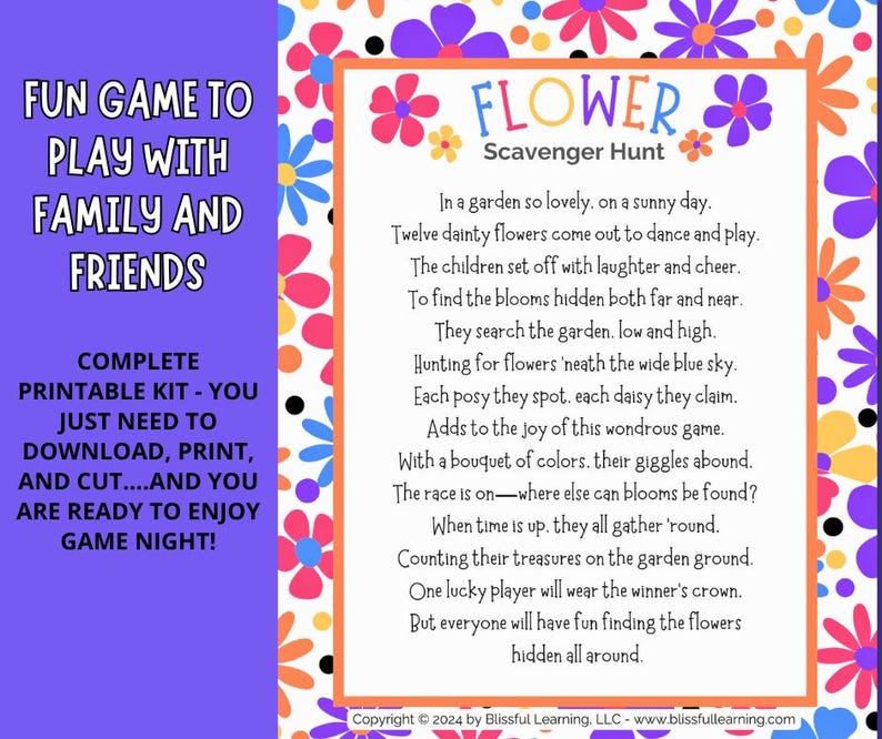 Flower Scavenger Hunt for Kids, Fun Addition Learning Game, Perfect for ...