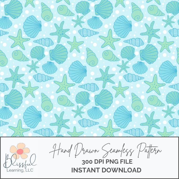 Preppy Seashells and Bubbles Seamless Pattern, Fun Summer Vibe Hand ...