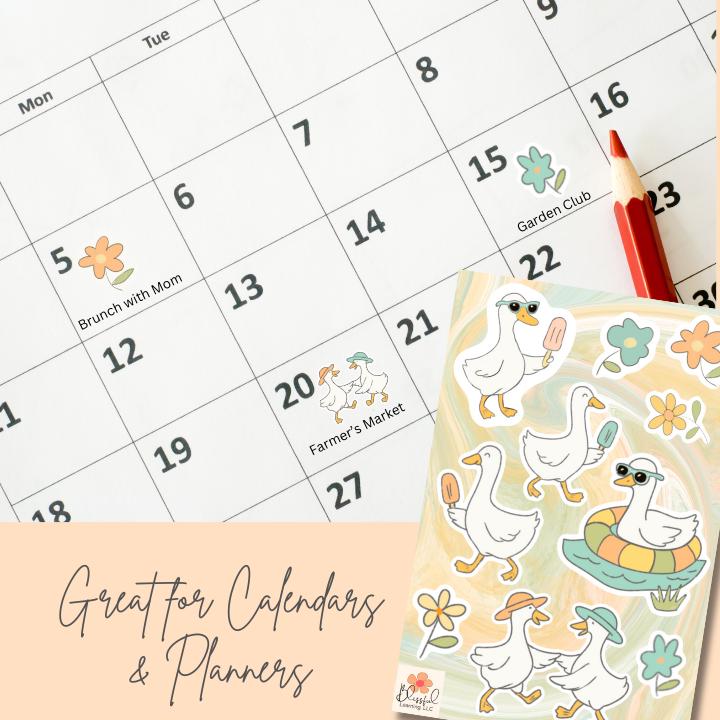 Summer Goose Sticker Sheet: Whimsical Duck Stickers (printable PNG) - Etsy