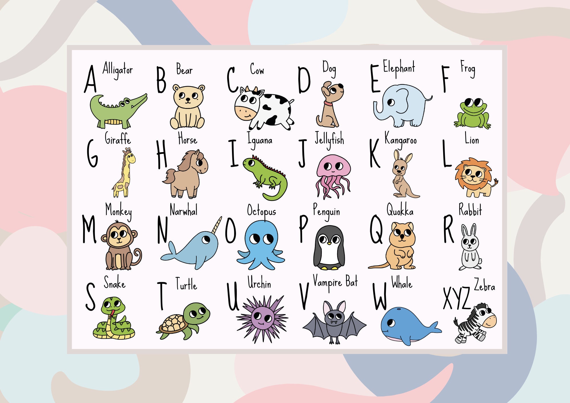 Abstract Alphabet Animal Print for Kids Nursery, Playroom or Classroom ...