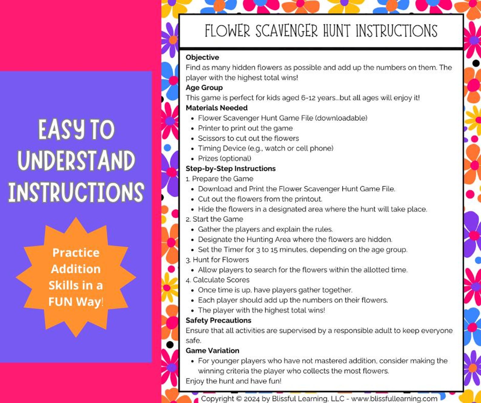 Flower Scavenger Hunt for Kids, Fun Addition Learning Game, Perfect for ...