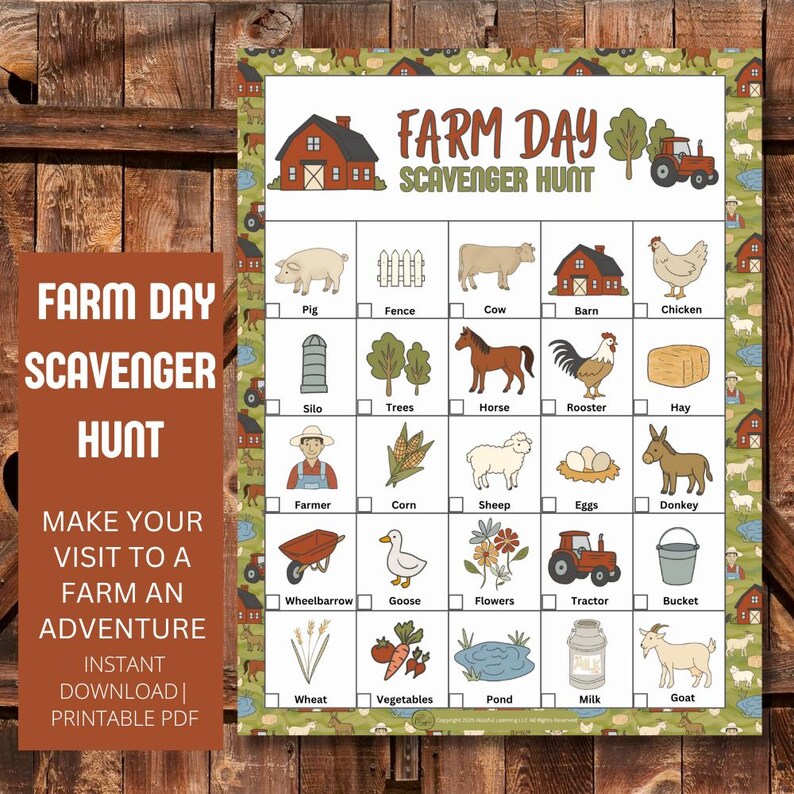 Farm Day Scavenger Hunt for Kids Printable, Farm Visit Game for ...
