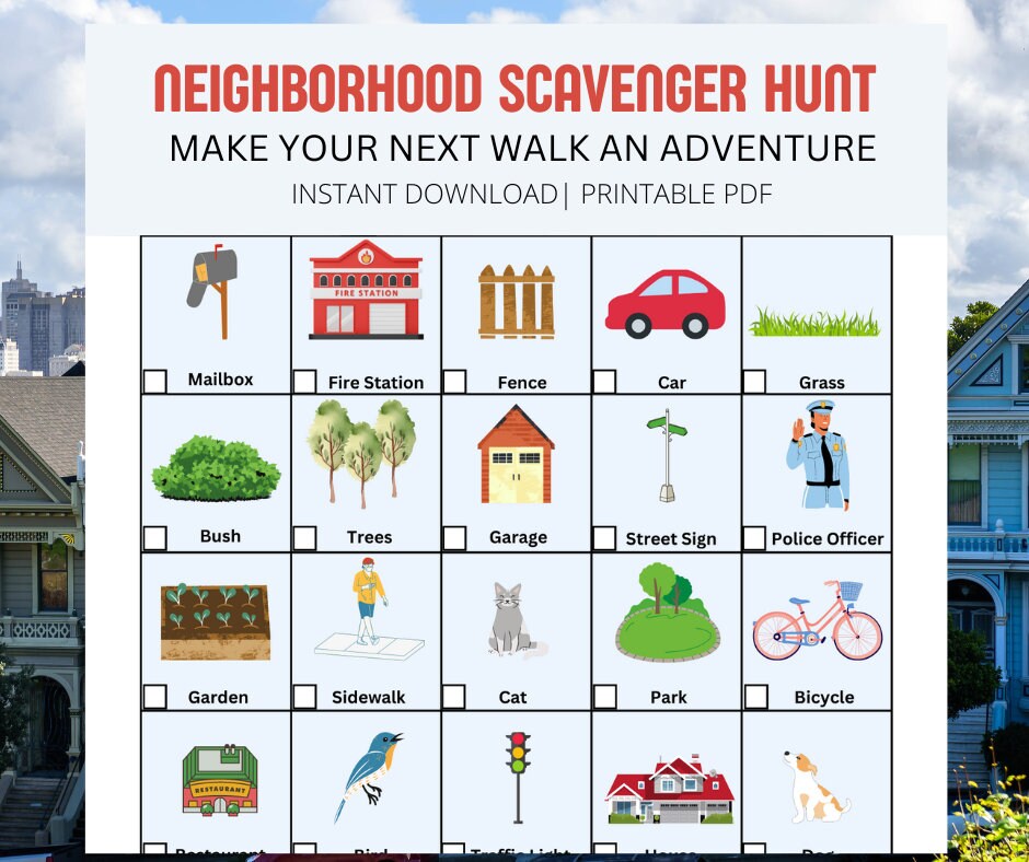 Neighborhood Scavenger Hunt for Kids Family Outdoor Walking - Etsy