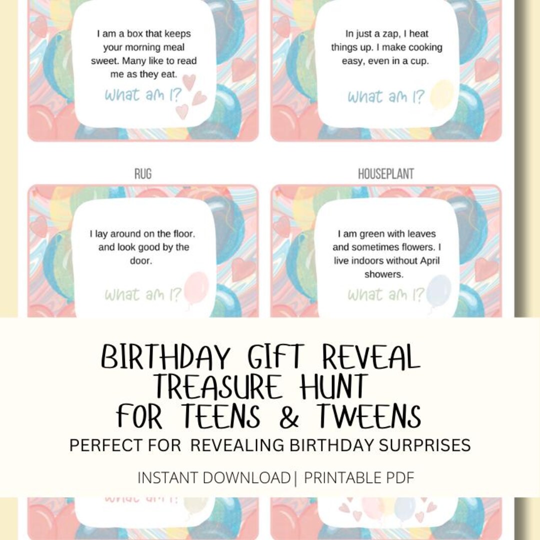 Birthday Treasure Hunt: Printable Riddles for Tweens & Teens Gift ...