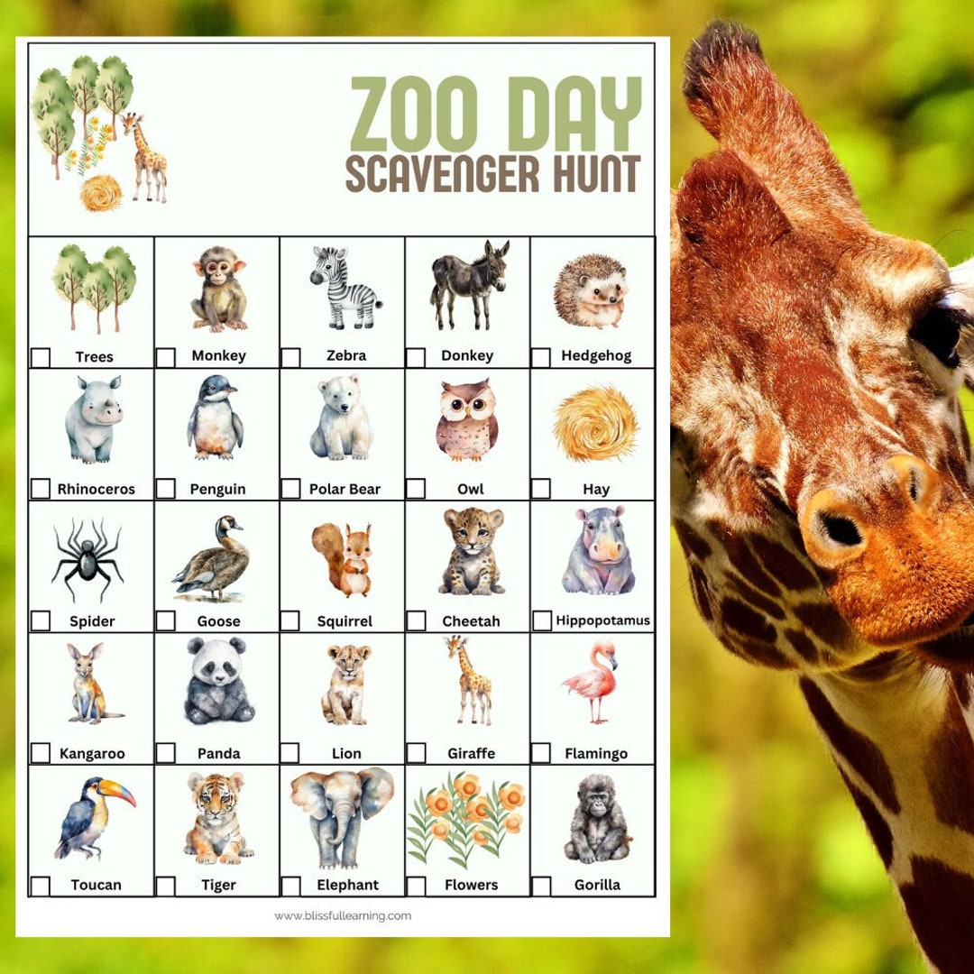 Zoo Day Scavenger Hunt for Kids Printable, Family Fun Game for a Day at ...