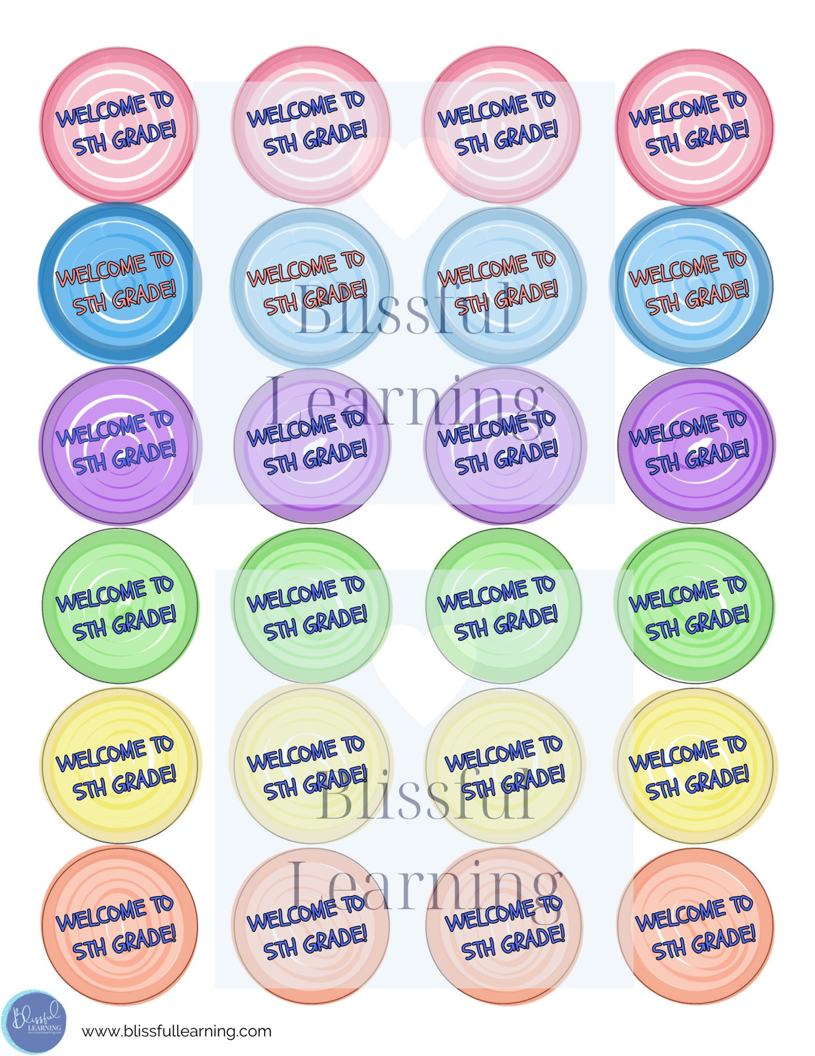 Welcome to 5th Grade Sticker, Back to School Printable Stickers, Open ...