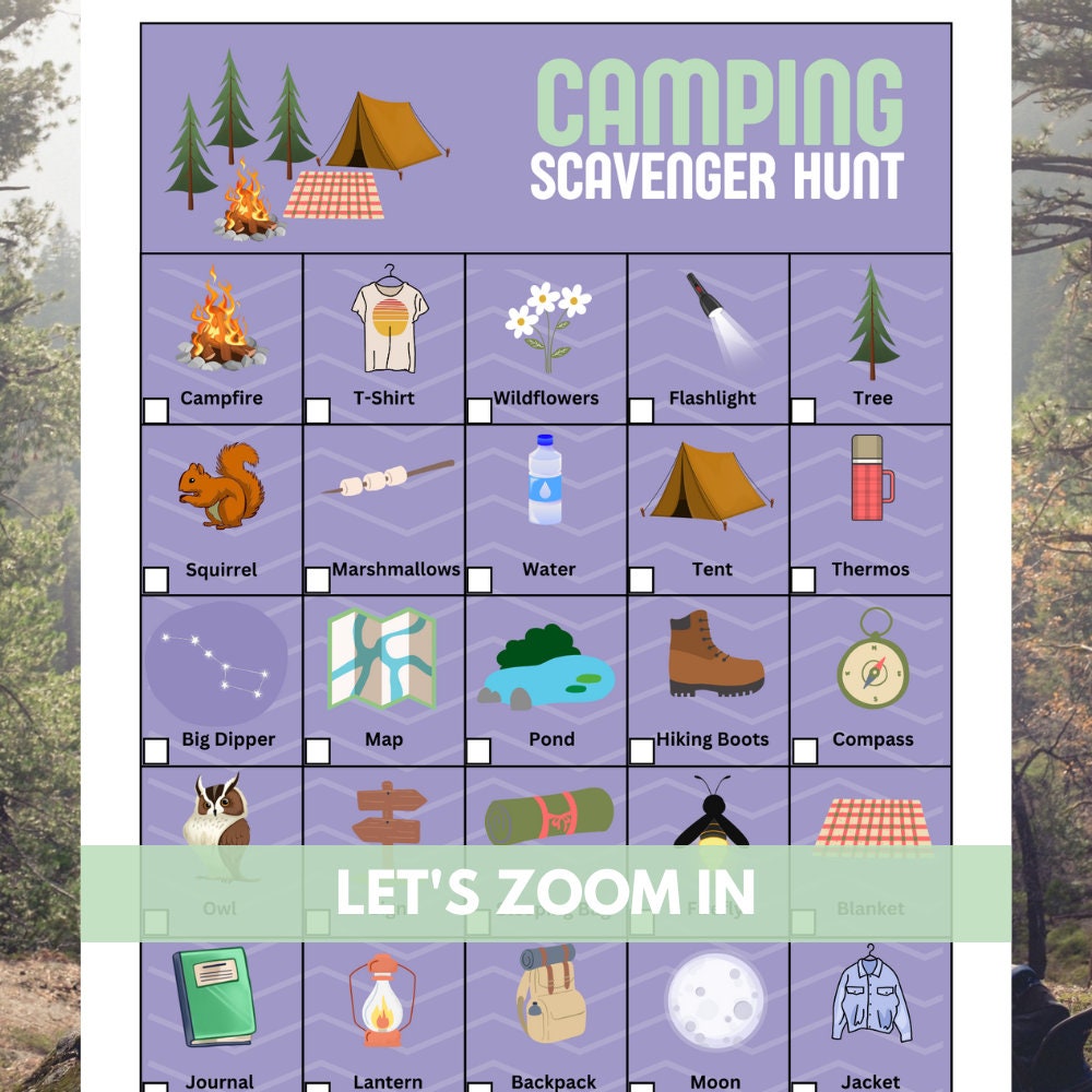 Camping Scavenger Hunt for Kids Printable, Nature Walk for Families ...