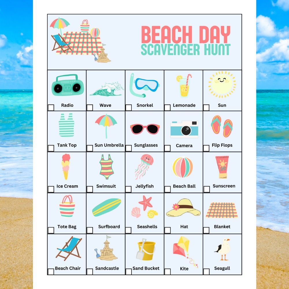 Beach Day Scavenger Hunt Game for Kids Printable Family - Etsy