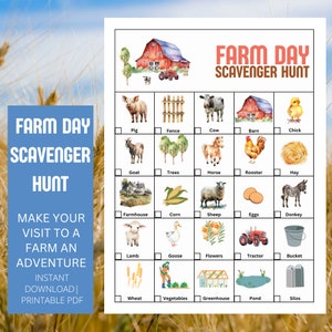 Farm Day Scavenger Hunt for Kids Printable Farm Visit Game - Etsy
