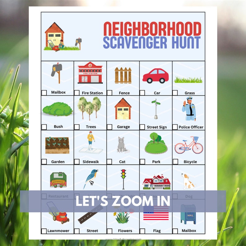 Neighborhood Scavenger Hunt for Kids, Family Outdoor Walking Game ...