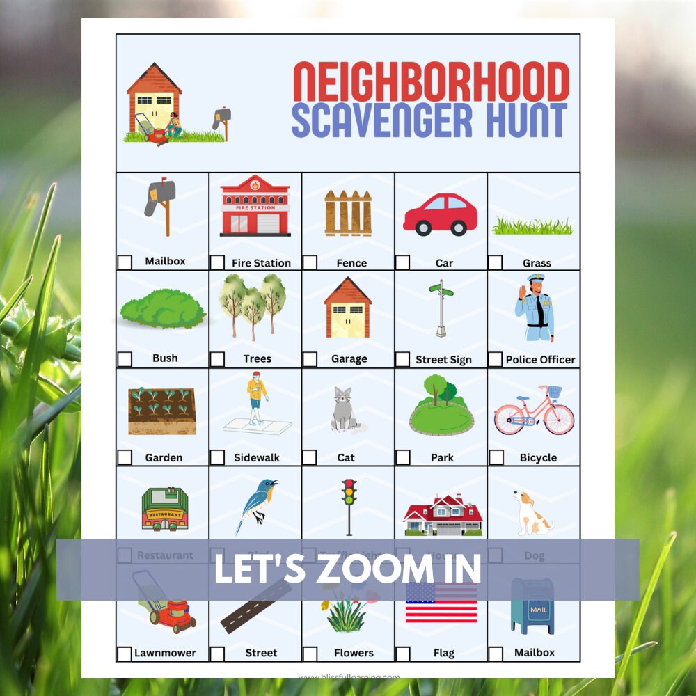Neighborhood Scavenger Hunt for Kids, Family Outdoor Walking Game ...