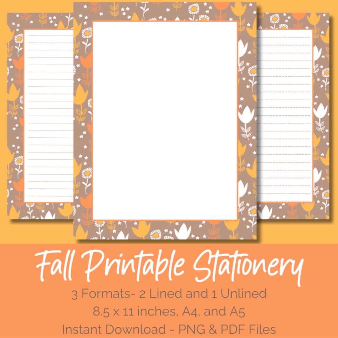 Fall Whimsical Floral Printable Writing Paper, Autumn Lined and Unlined ...