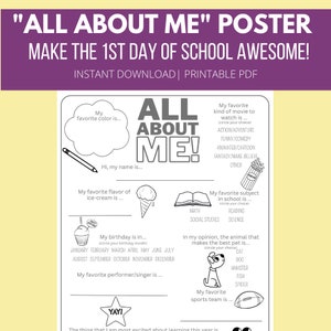 All About Me Poster and Coloring Page for Students, Ice Breaker for ...