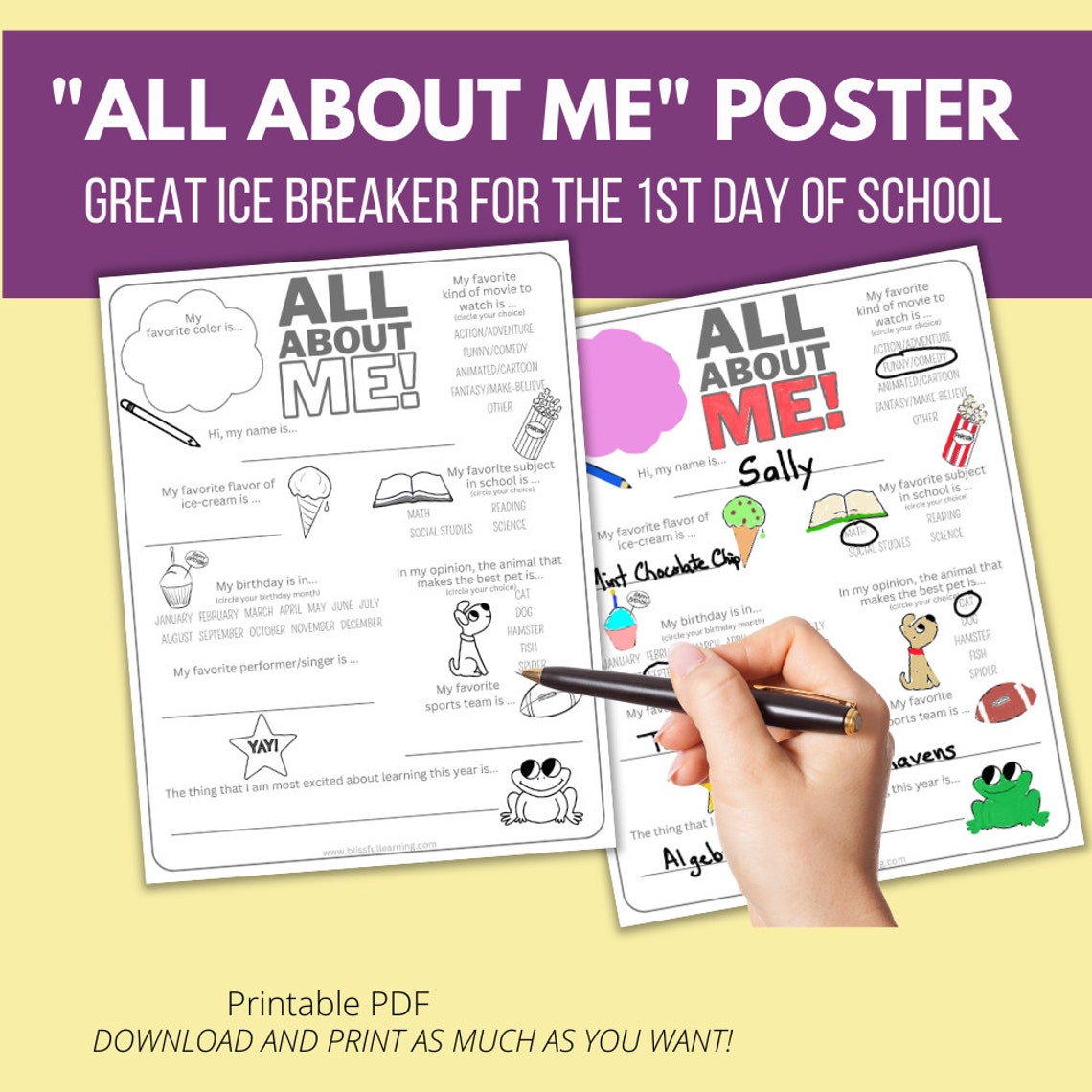 All About Me Poster and Coloring Page for Students, Ice Breaker for ...