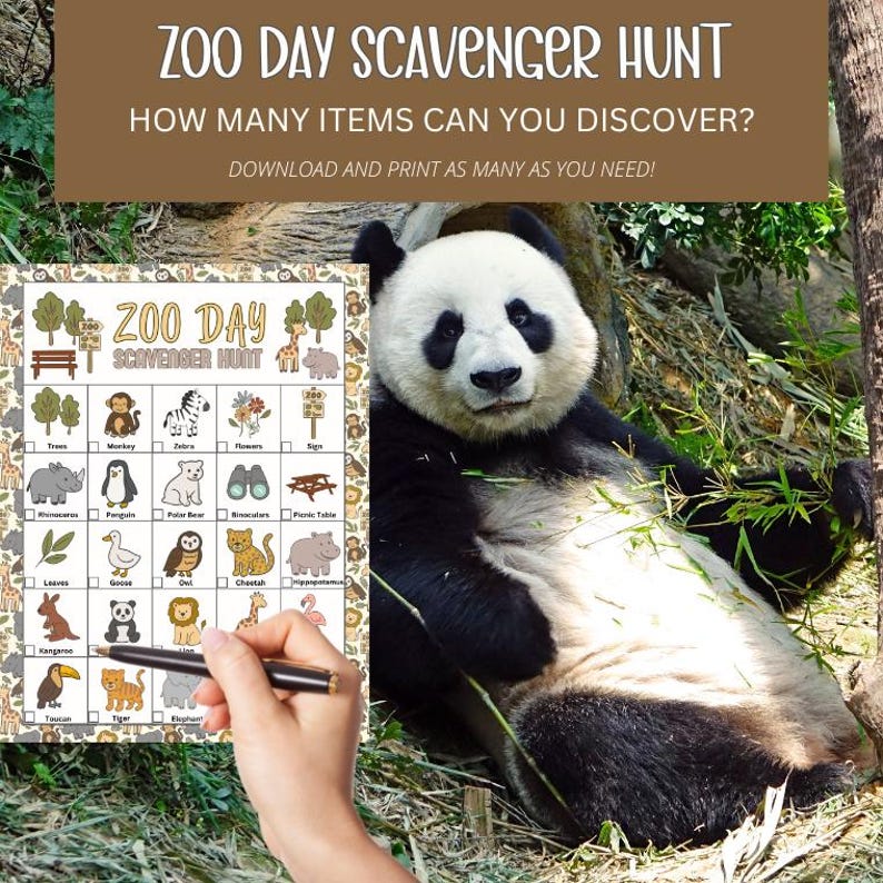 Zoo Day Scavenger Hunt for Kids Printable, Family Fun Game for a Day at ...